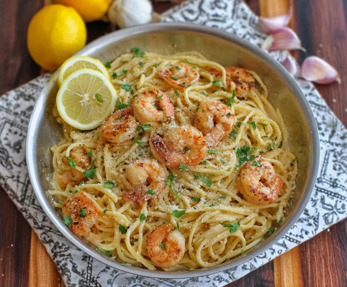 Lemon Garlic Parmesan Shrimp Pasta Recipe